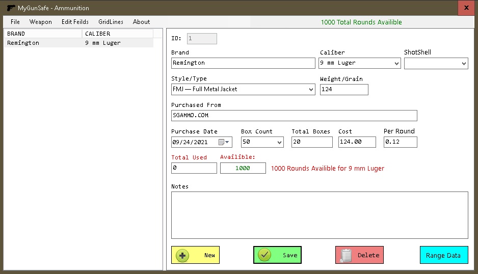 MyGunSafe, Guns and Ammo Database Software